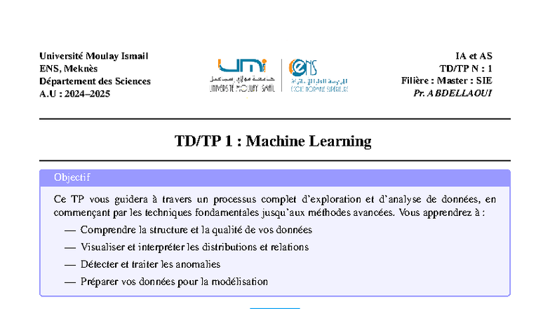 TP 1 ML : Guide Complet sur le Machine Learning et Modélisation - Studocu