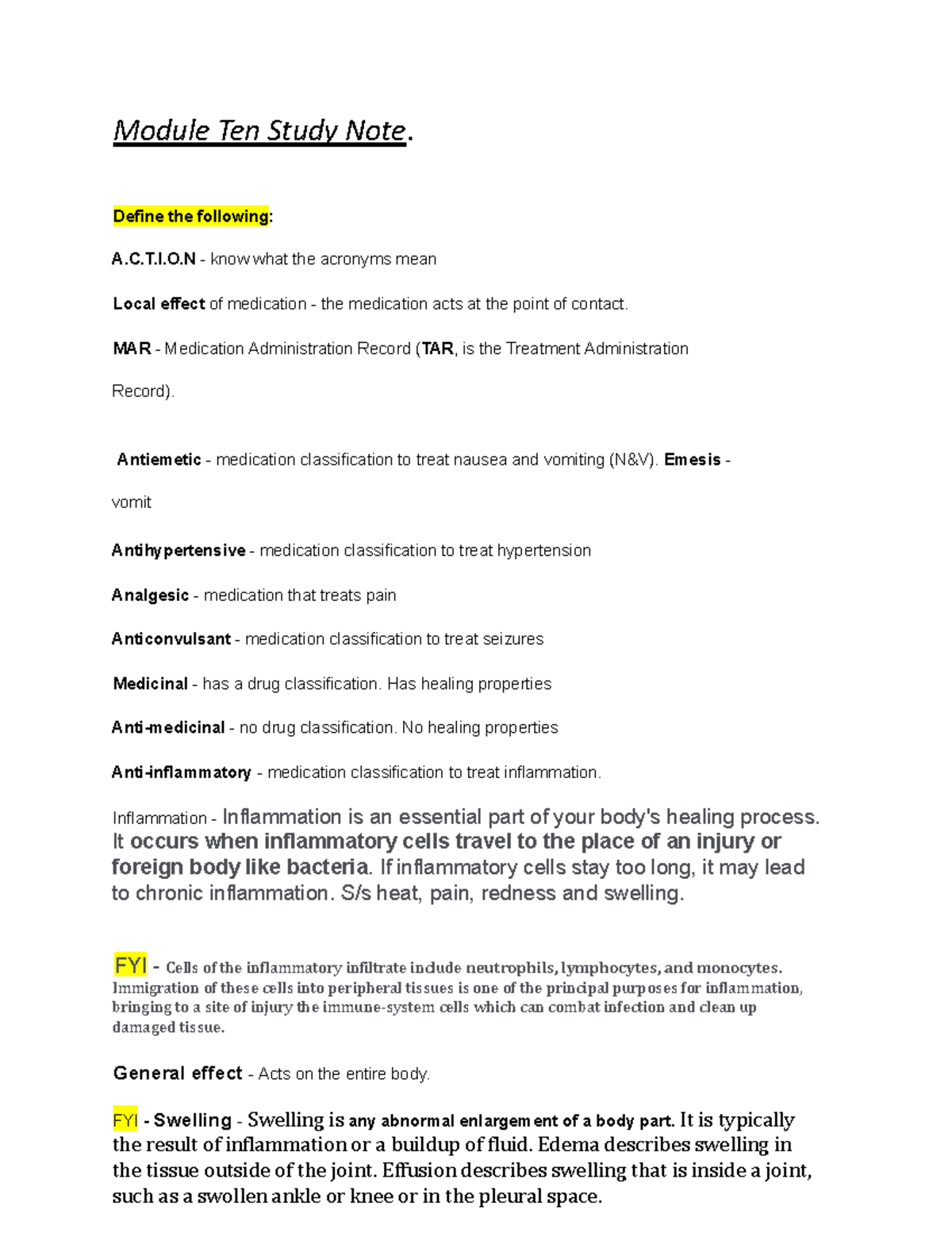 Module 10 PSW Study Notes: Medication Administration & Effects - Studocu
