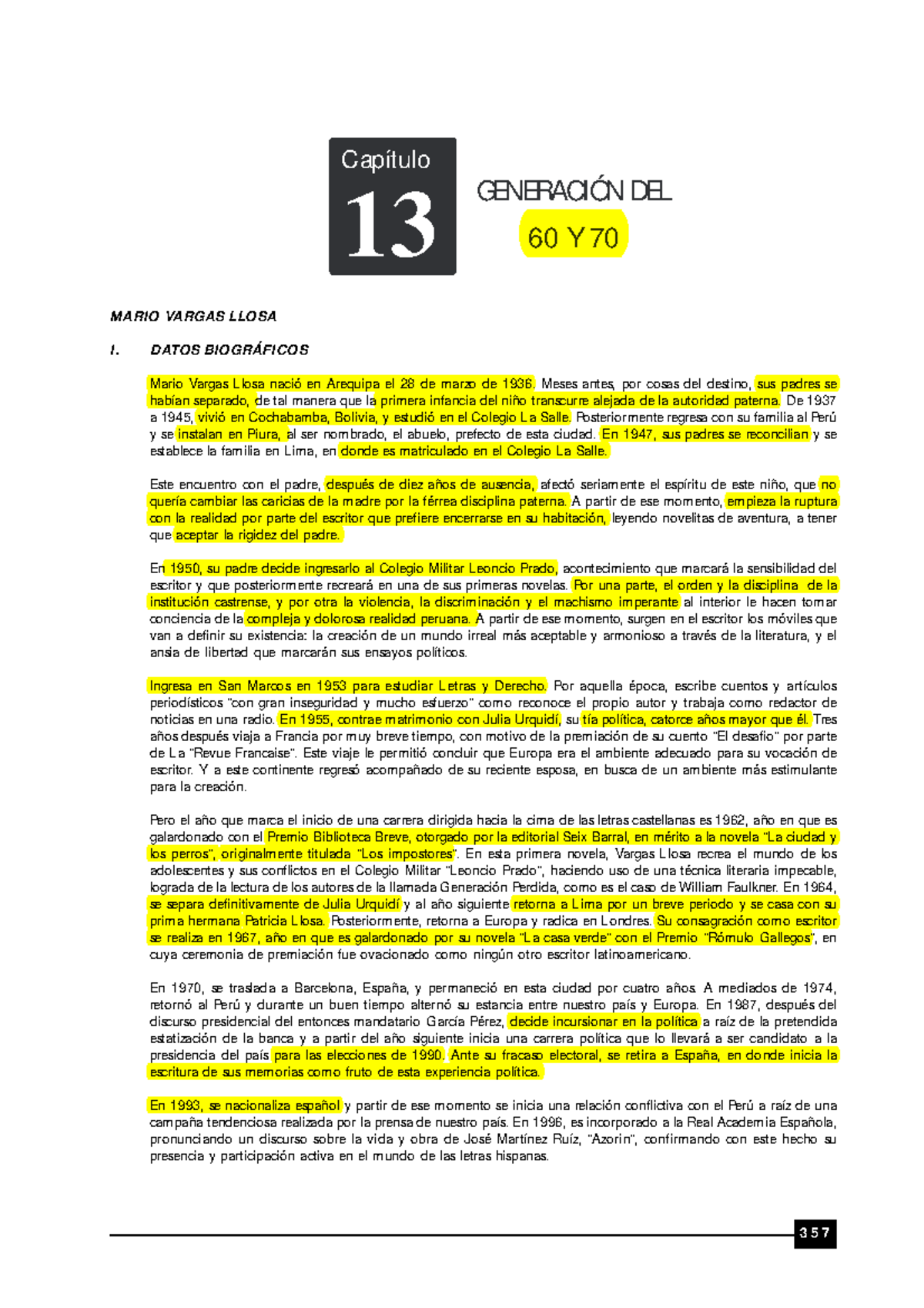 Capítulo sobre la Generación del 60 y 70: Mario Vargas Llosa y Alfredo ...