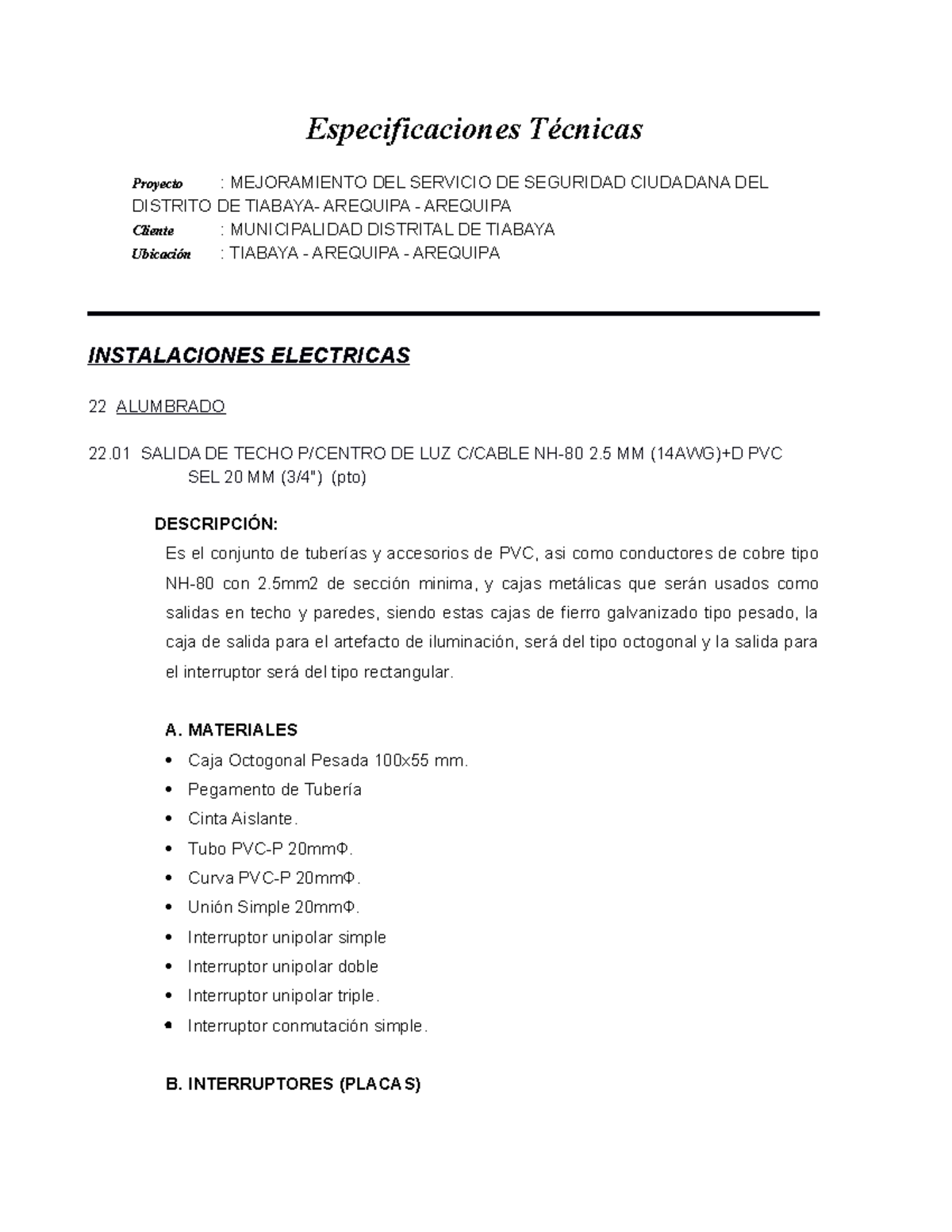 3. Especificaciones Tecnicas DE Instalaciones Electricas - Especificaciones Técnicas Proyecto ...