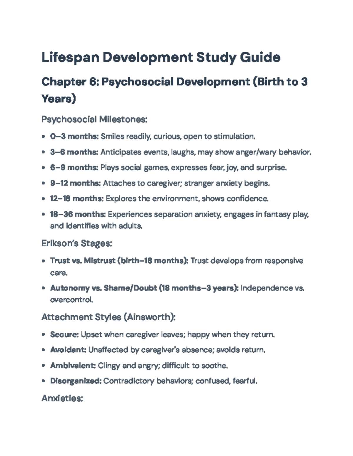 Lifespan Development: Milestones & Theories (Chapters 6-10) - Lifespan ...