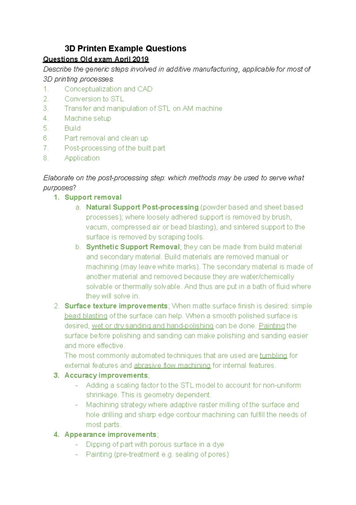3D Printen Exam Q&A Notes - Key Concepts and Processes - Studeersnel