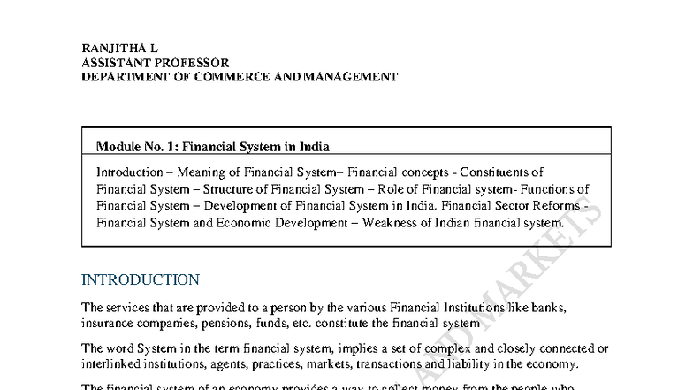 FIM 101: Financial System in India - Module 1 Overview and Insights ...