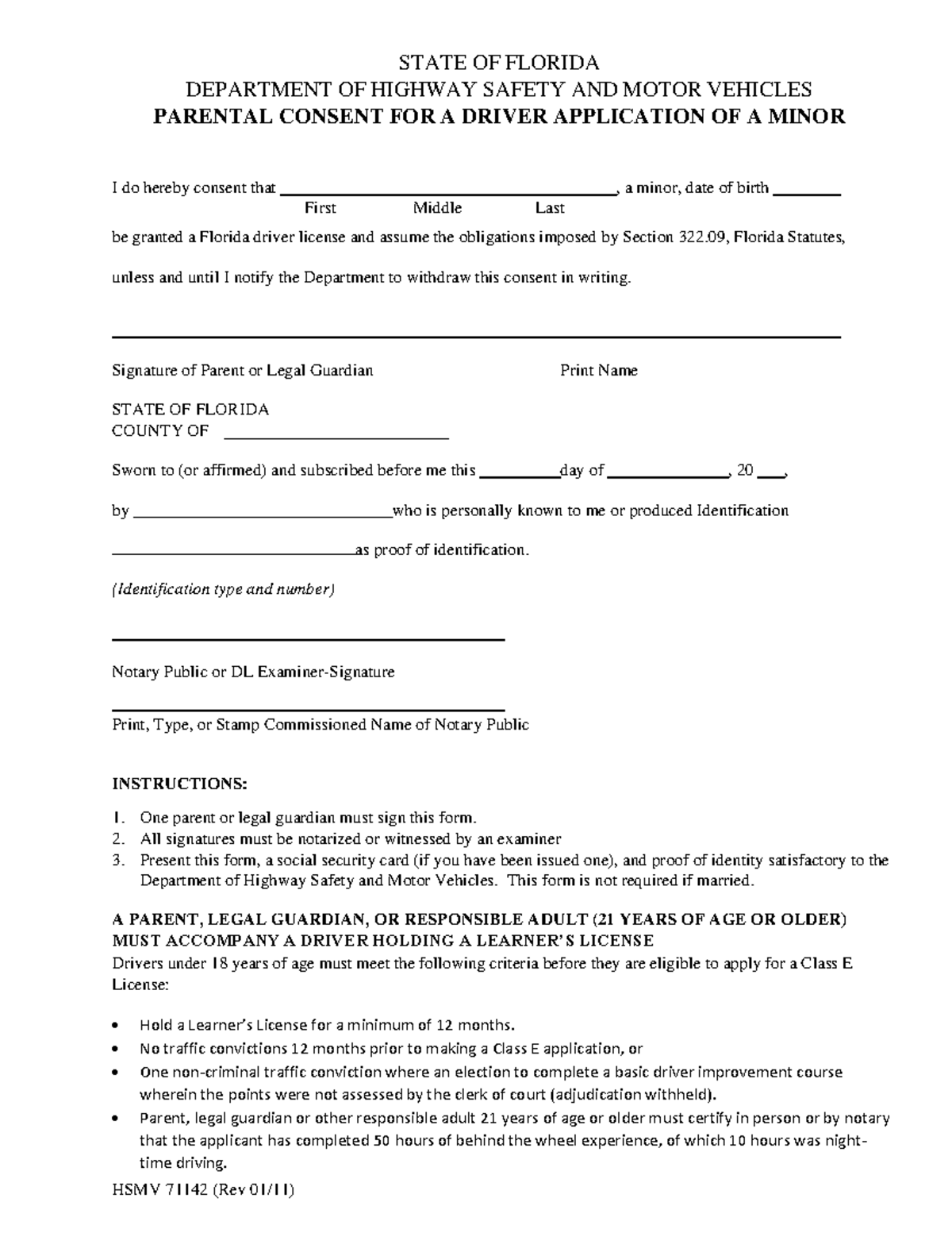 Parental consent form - nice - First Middle Last STATE OF FLORIDA ...