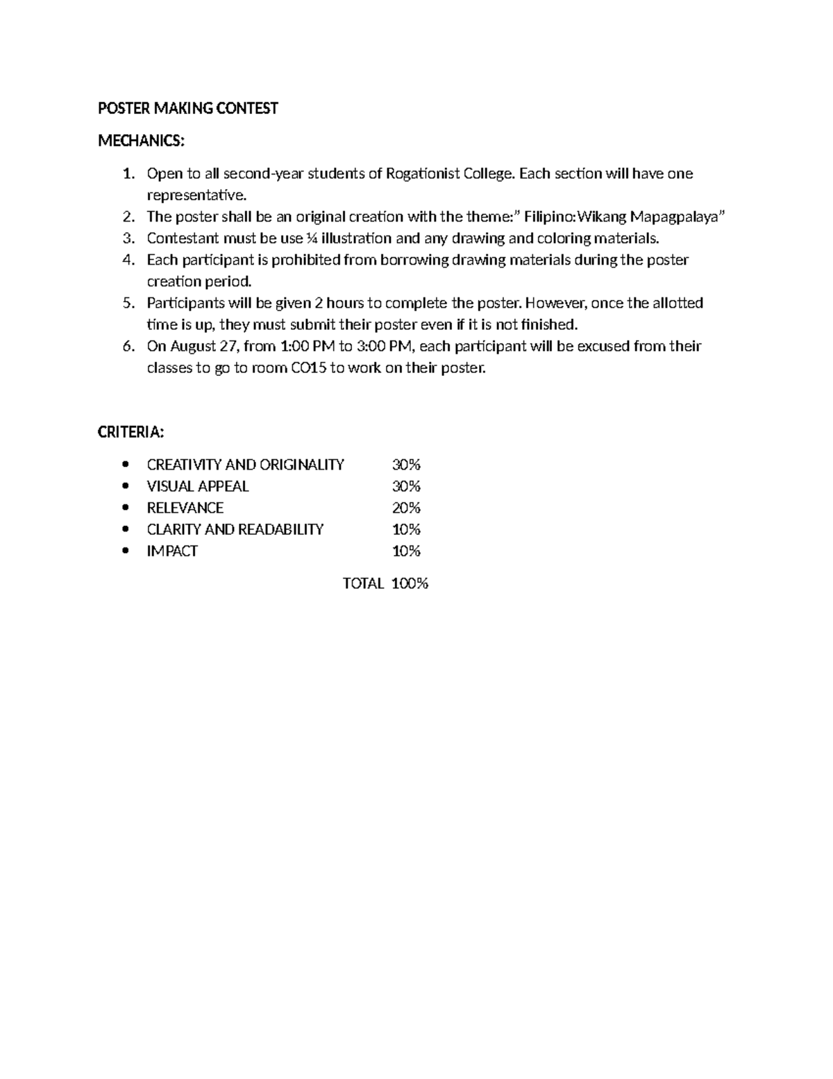 Mechanics Spoken and Poster 044946 - POSTER MAKING CONTEST MECHANICS: 1 ...