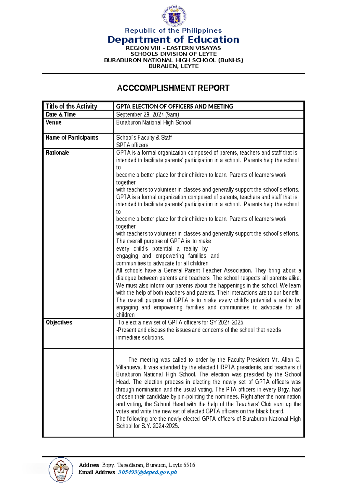 ACR ACR GPTA 2024 - Election of Officers and Meeting Summary - Studocu