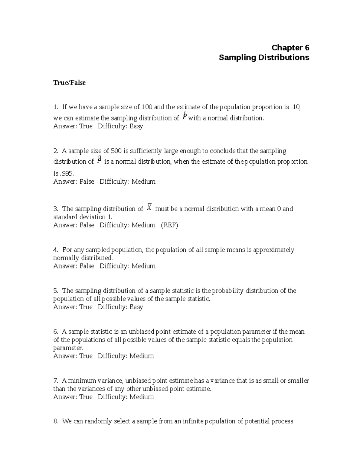 Chapter 6 Review Questions on Sampling Distributions - Studocu