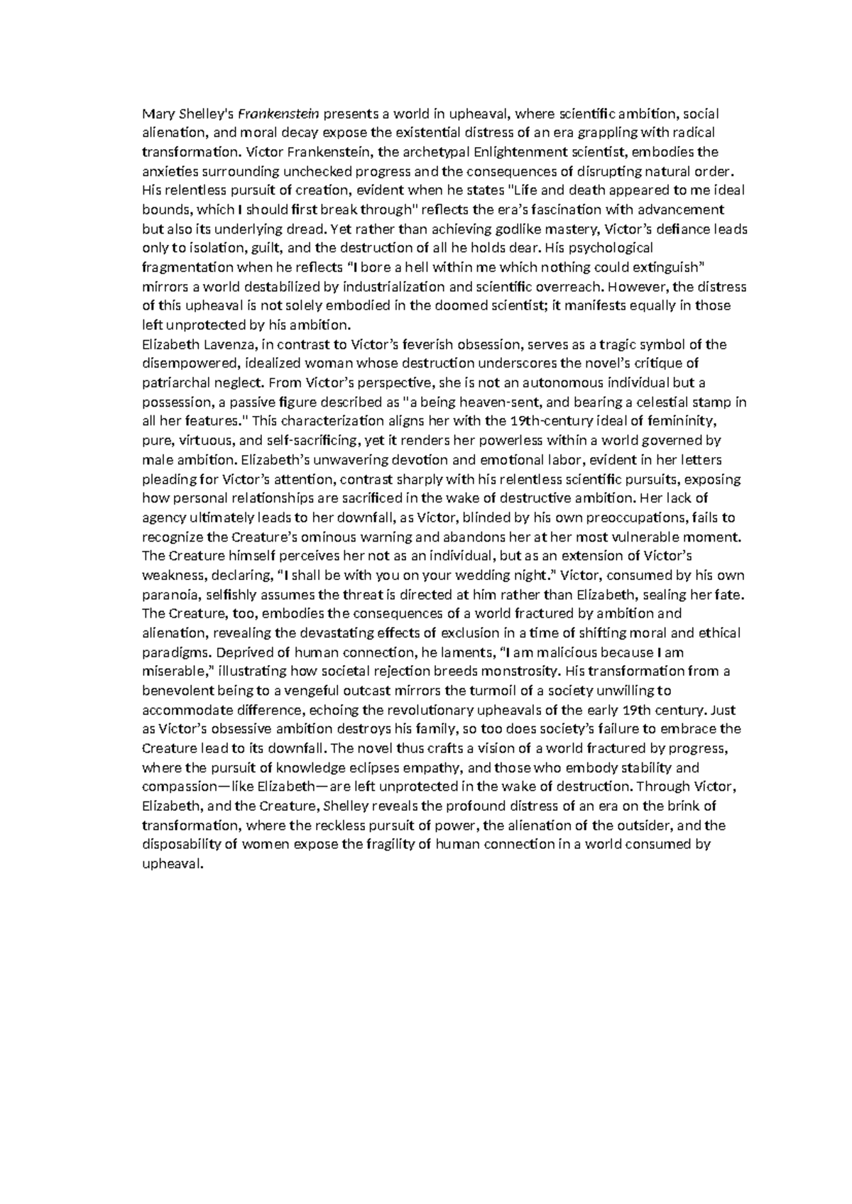 Frankenstein (ENG 101): Critical Analysis of Ambition and Alienation ...