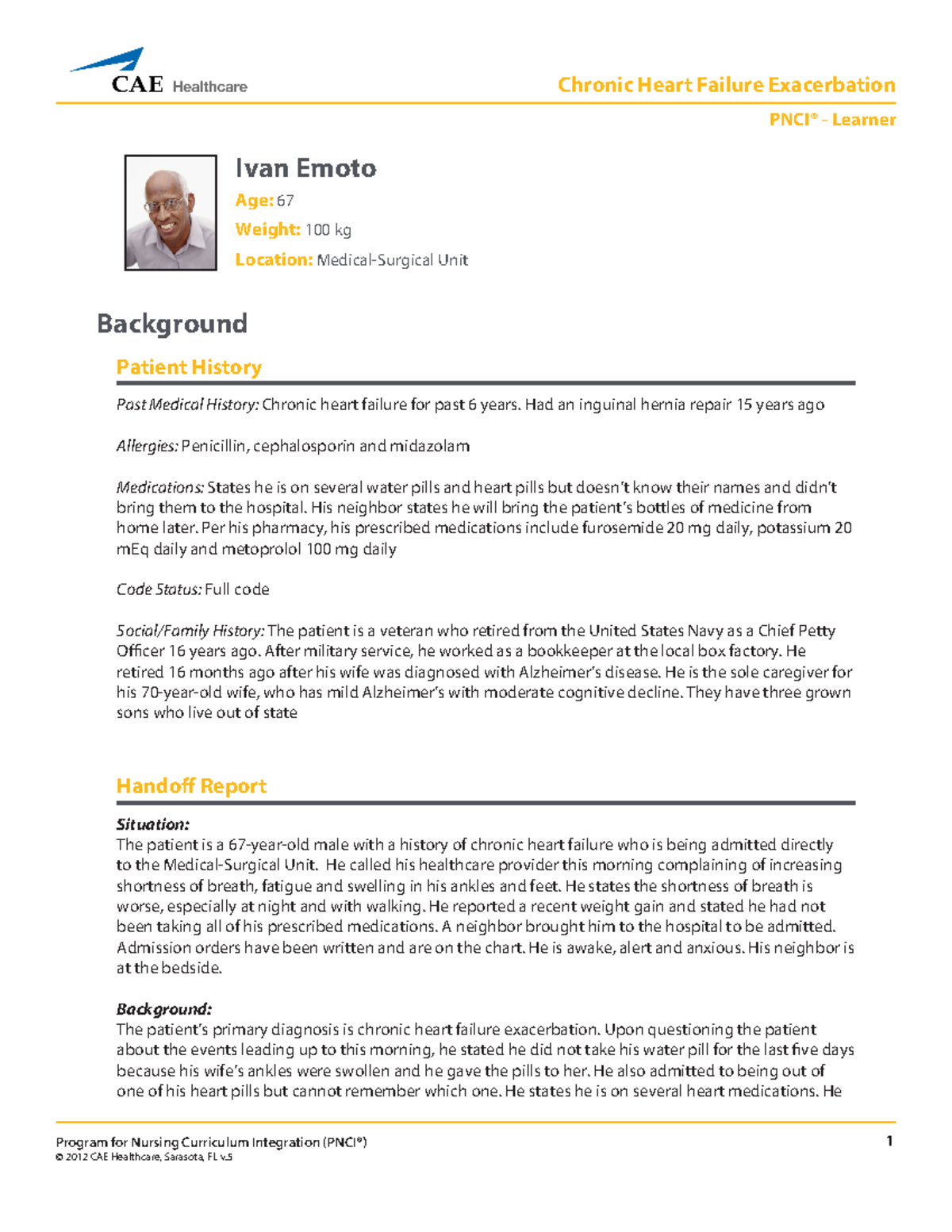 Chronic Heart Failure Exacerbation Case Study - PNCI® Learner - Studocu