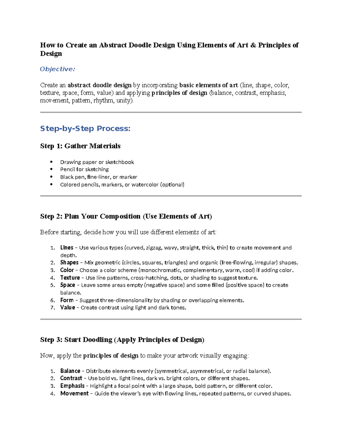 Creating Abstract Doodle Designs: Art Elements & Design Principles ...