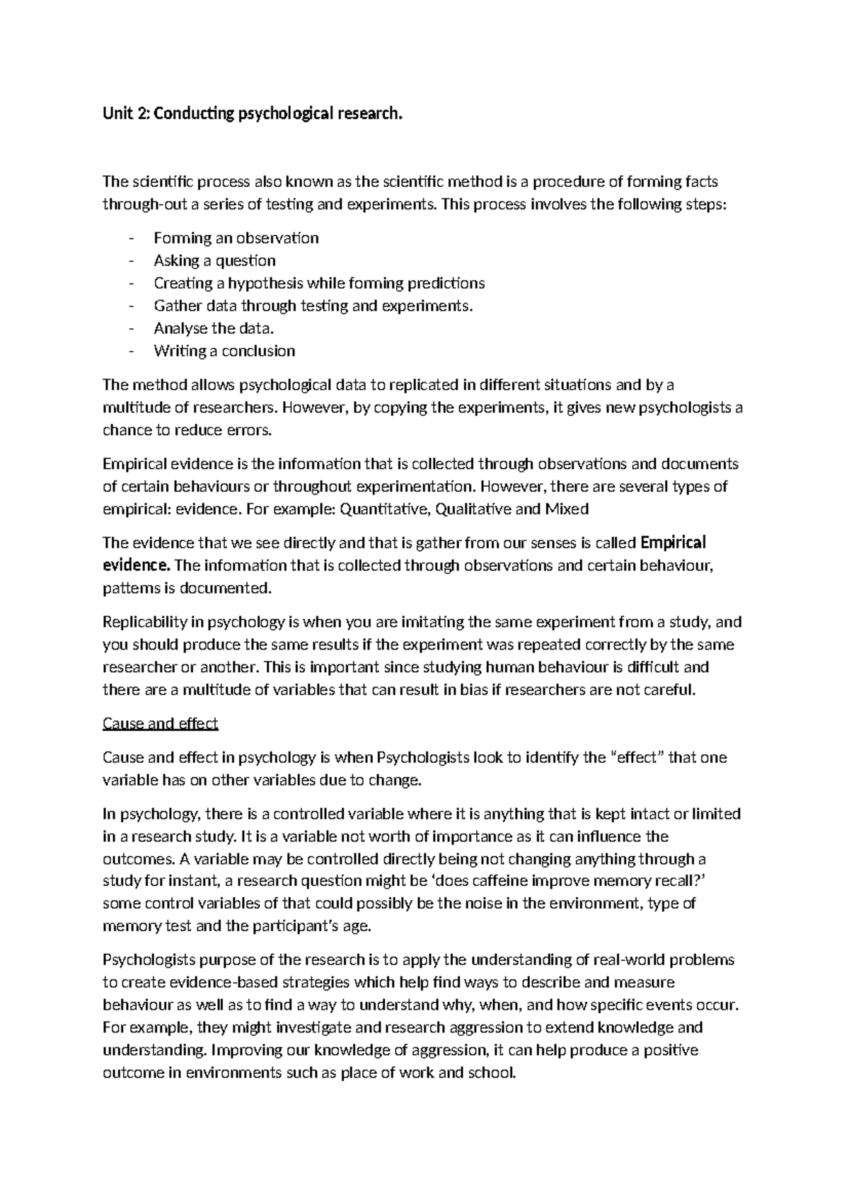 Psychological Research Methodologies: Unit 2 Assignment A&B - Studocu