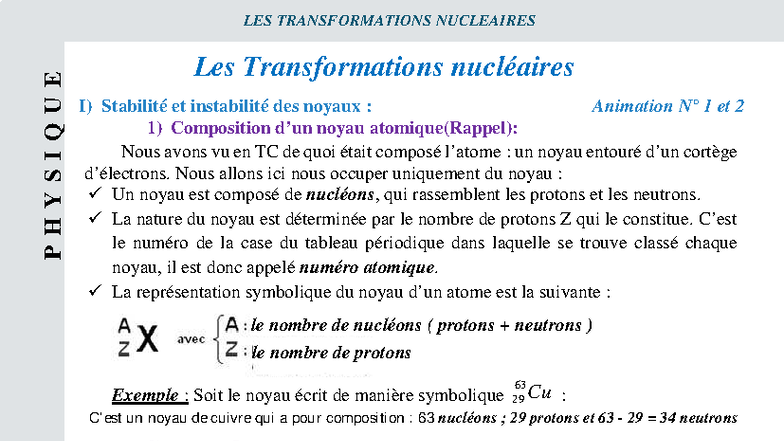 PHYSIQUE Cours 1 : Les Transformations Nucléaires et Radioactivité ...
