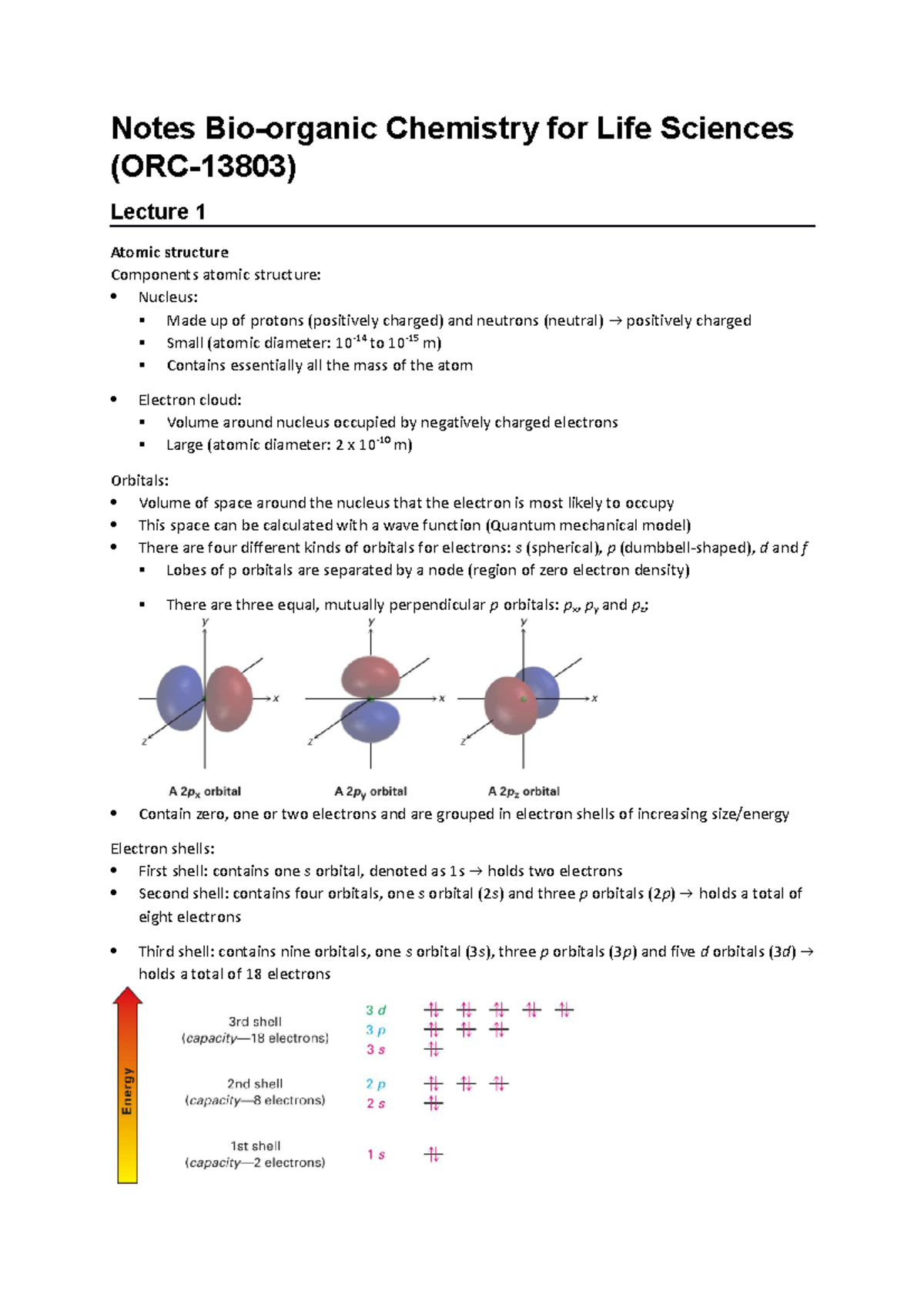 Aantekeningen Bio-organic Chemistry Lectures (ORC-13803) - Studeersnel
