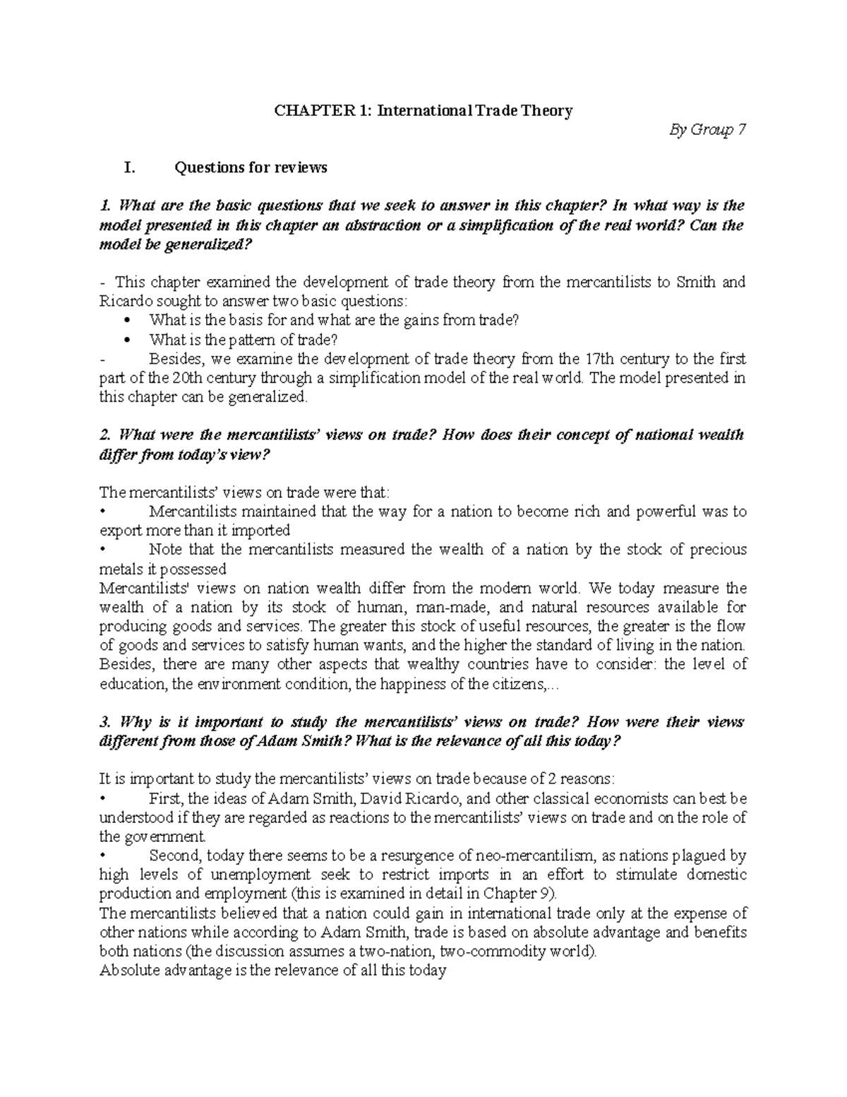 [International Economics] Chapter 2: Trade Theory Review Questions ...