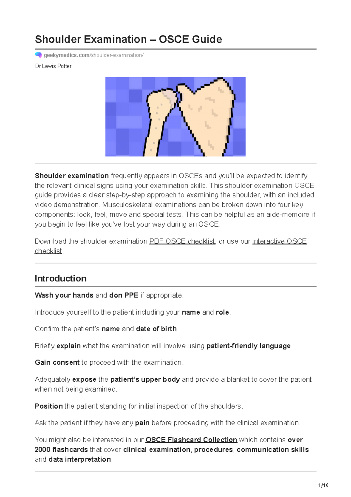 Upper Limb Examination OSCE Guide: Shoulder Focus - Studocu