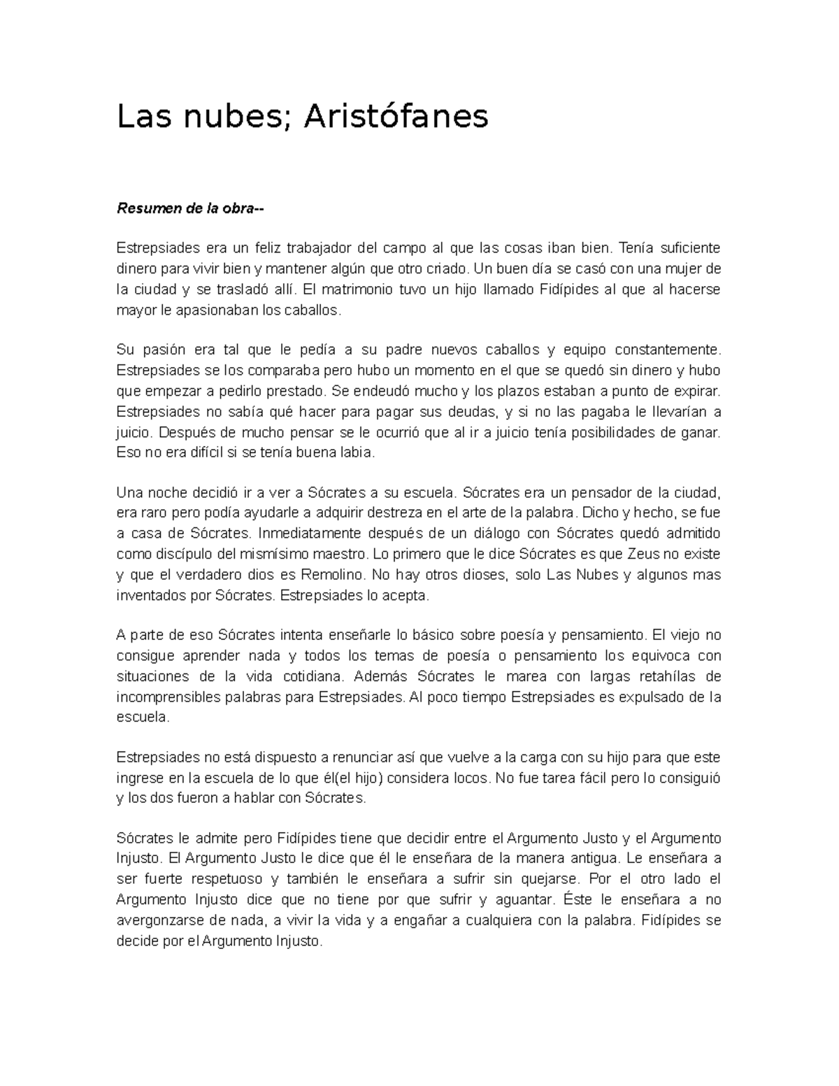 Las nubes tarea - ayuda la lectura - Las nubes; Aristófanes Resumen de ...
