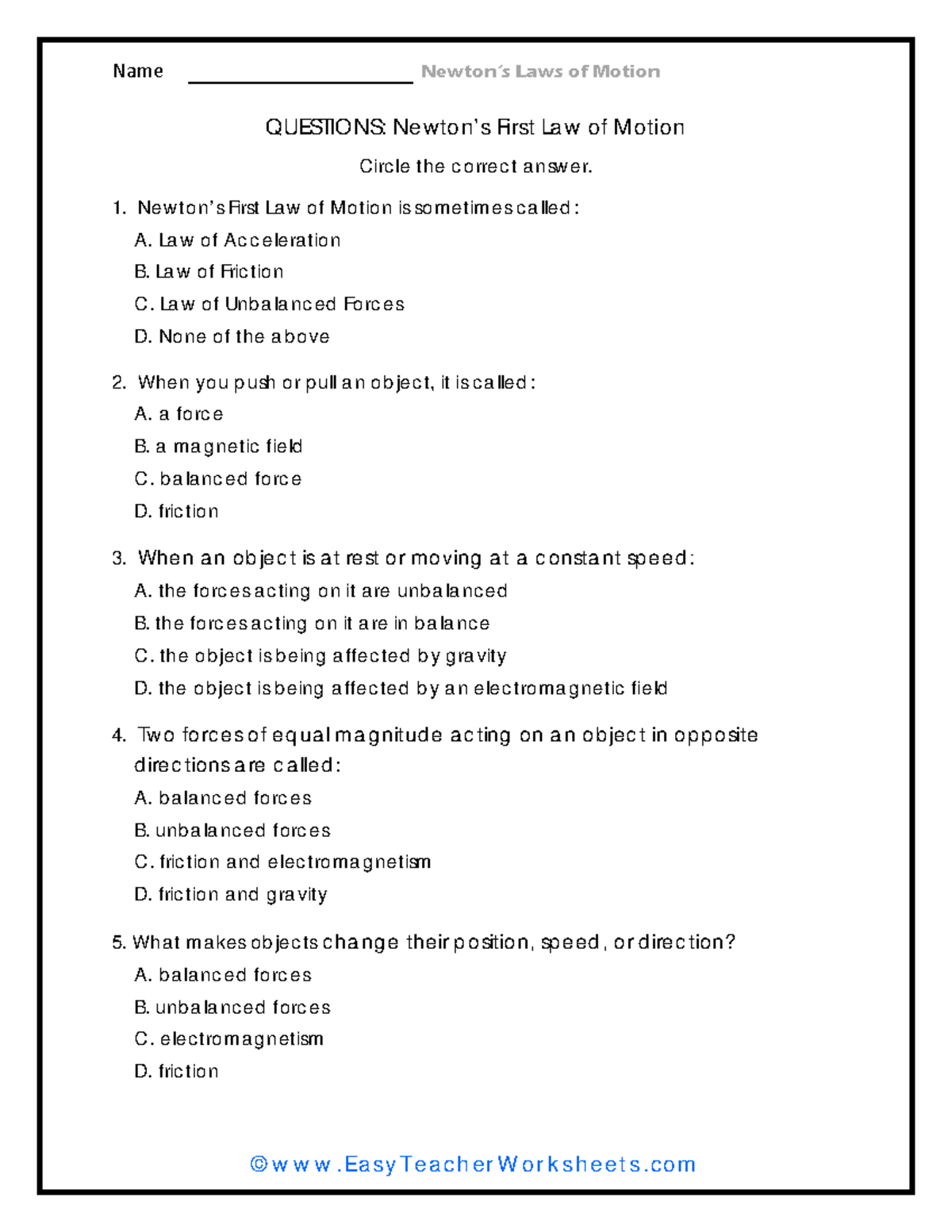 Newton's Laws of Motion Reading Comprehension Quiz - Studocu