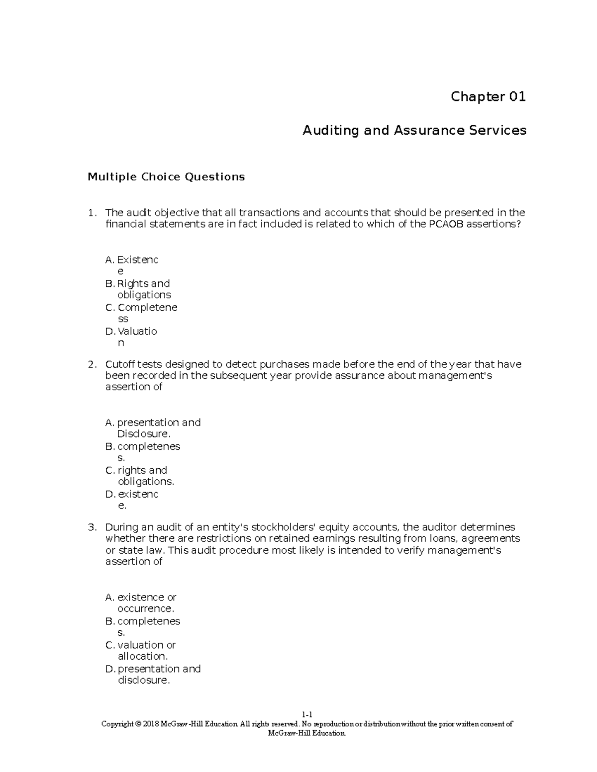 Louwers 7e Test Bank: MCQs and Answers for CH 01 Auditing Concepts ...