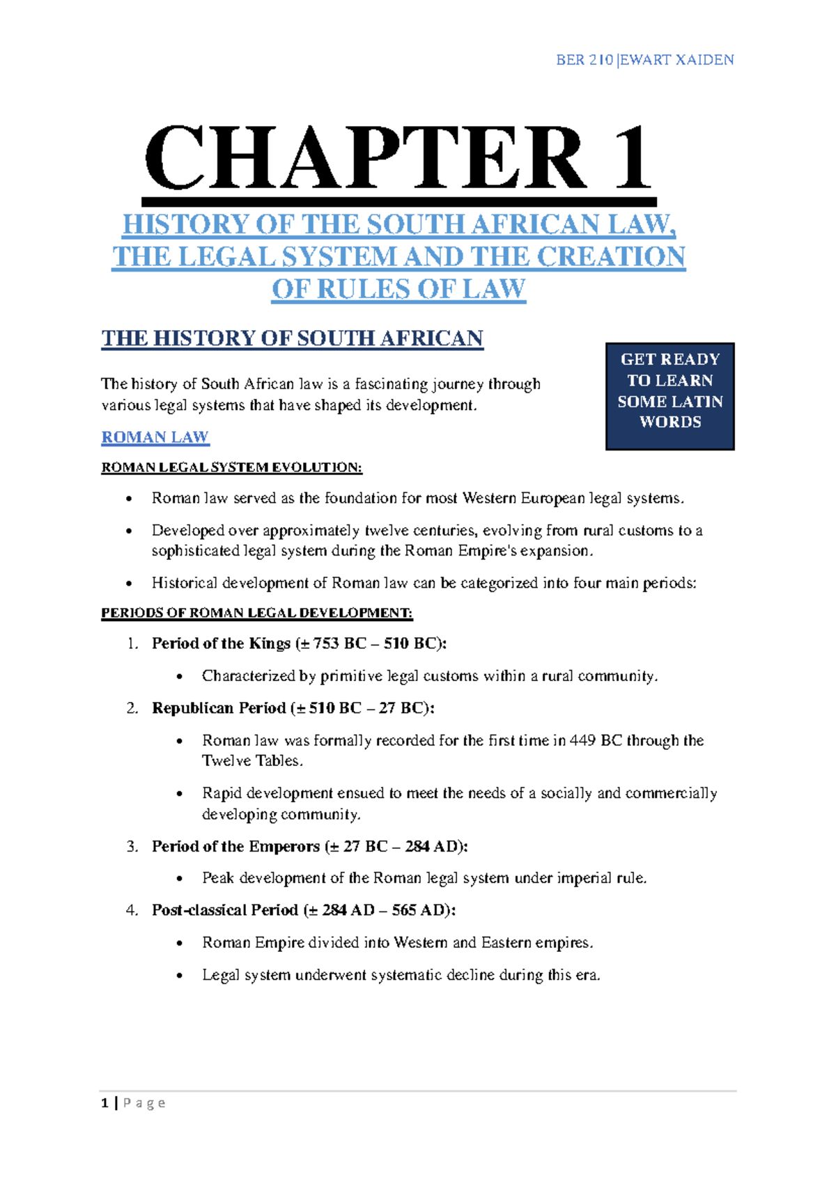 Chapter 1: History of South African Law - Legal System & Rule Creation ...