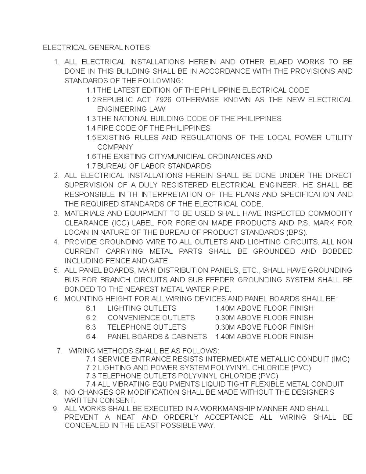 PHILIPPINE ELECTRICAL CODE GENERAL INSTALLATION NOTES - Studocu