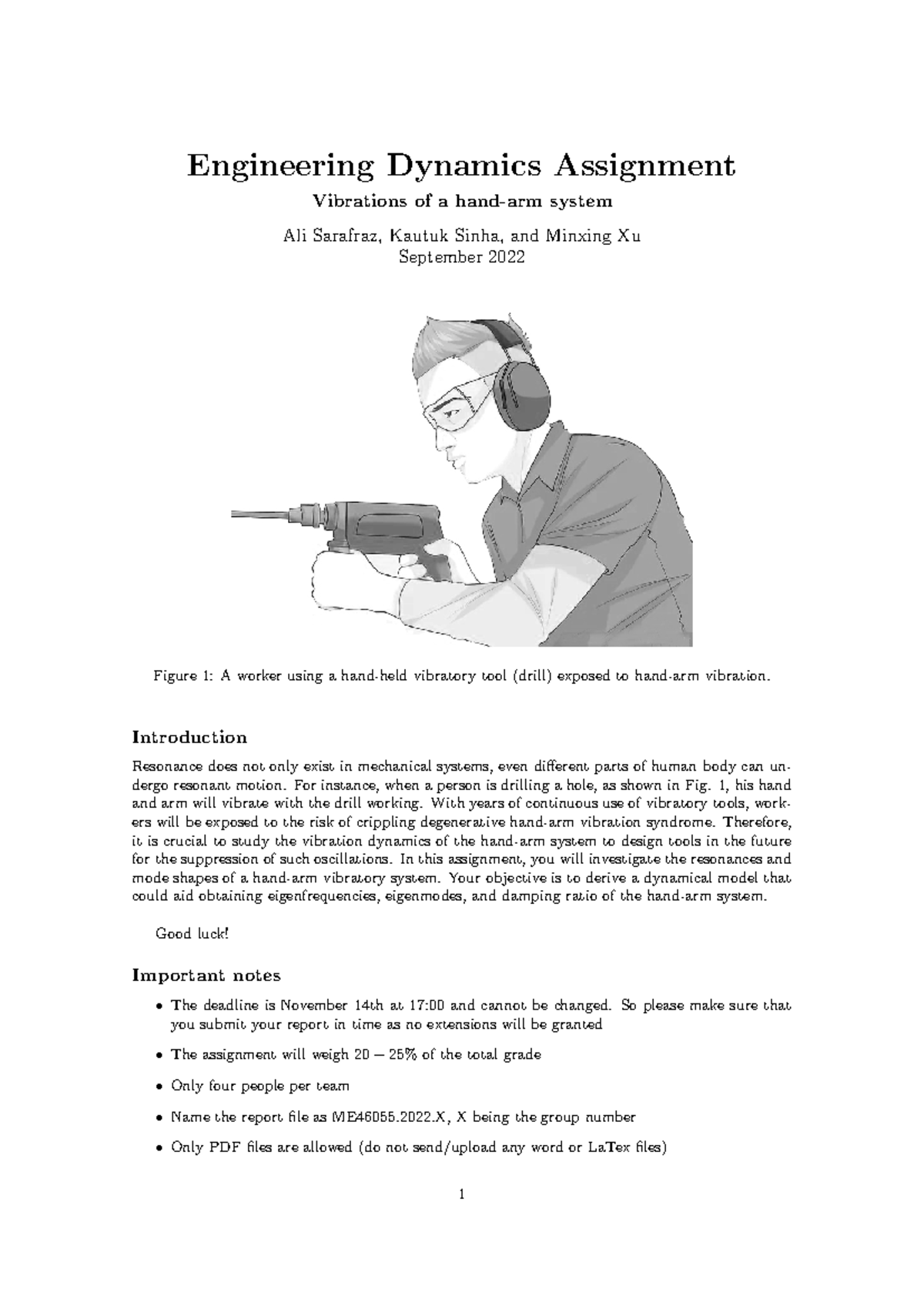 ME46055 Engineering Dynamics Assignment on Hand-Arm System Vibrations - Studeersnel