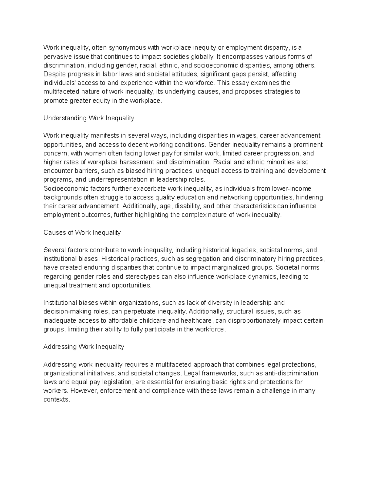 Examining Work Inequality: Causes, Effects, and Solutions - Studocu