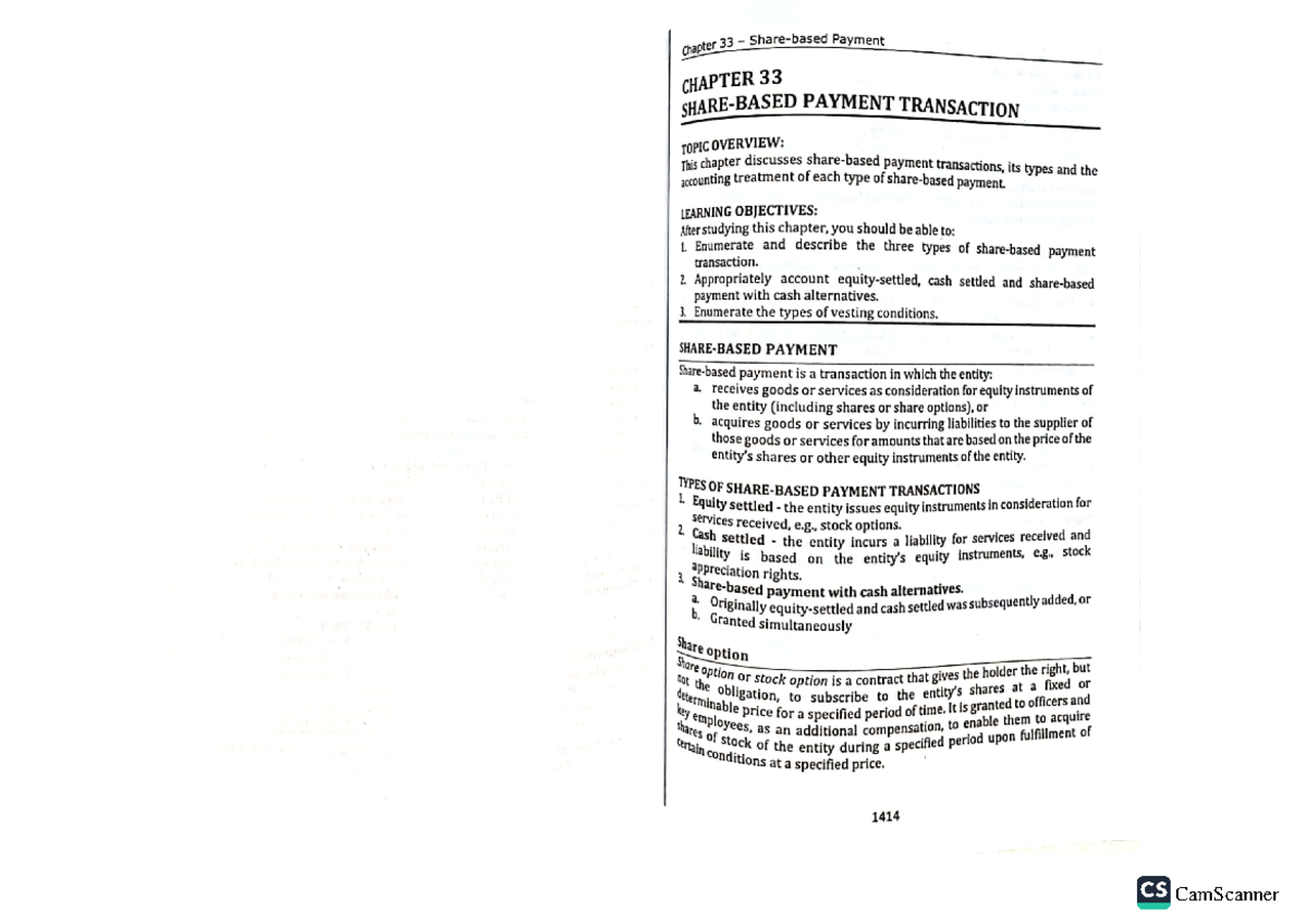 Chapter 33: Share-Based Payment Transactions Notes - Studocu