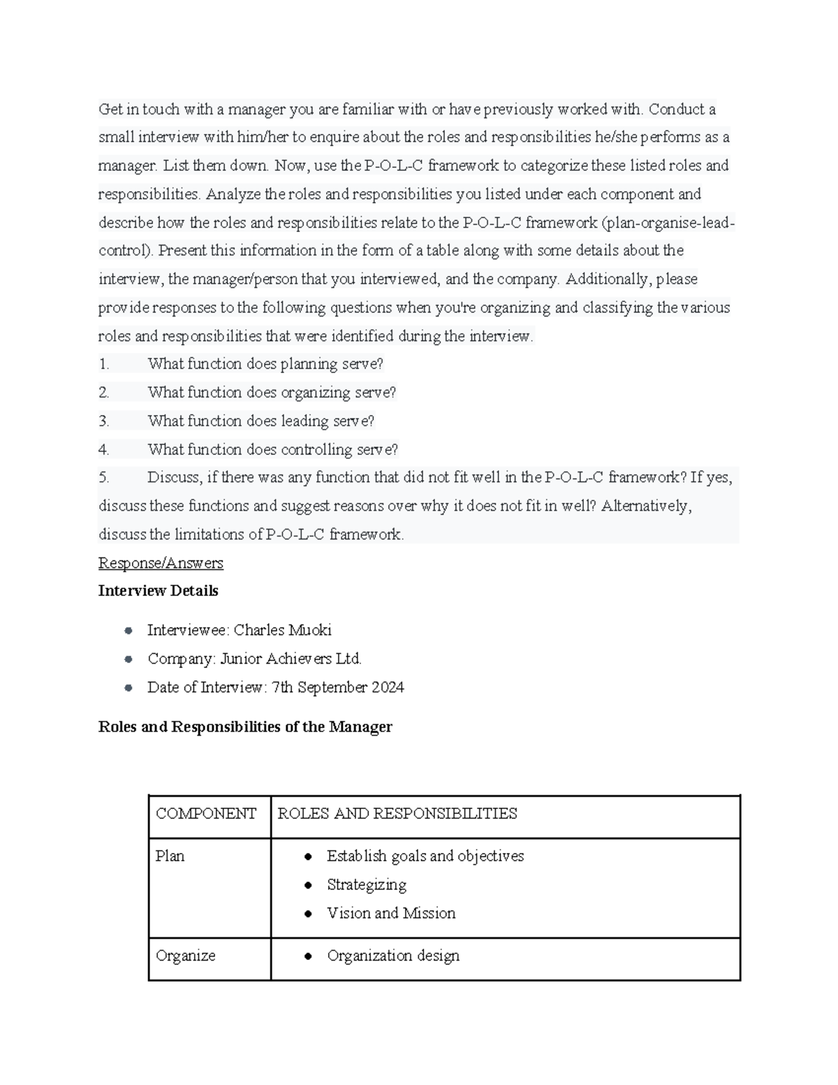 P-O-L-C Analysis of Managerial Roles: Insights from Interview ...