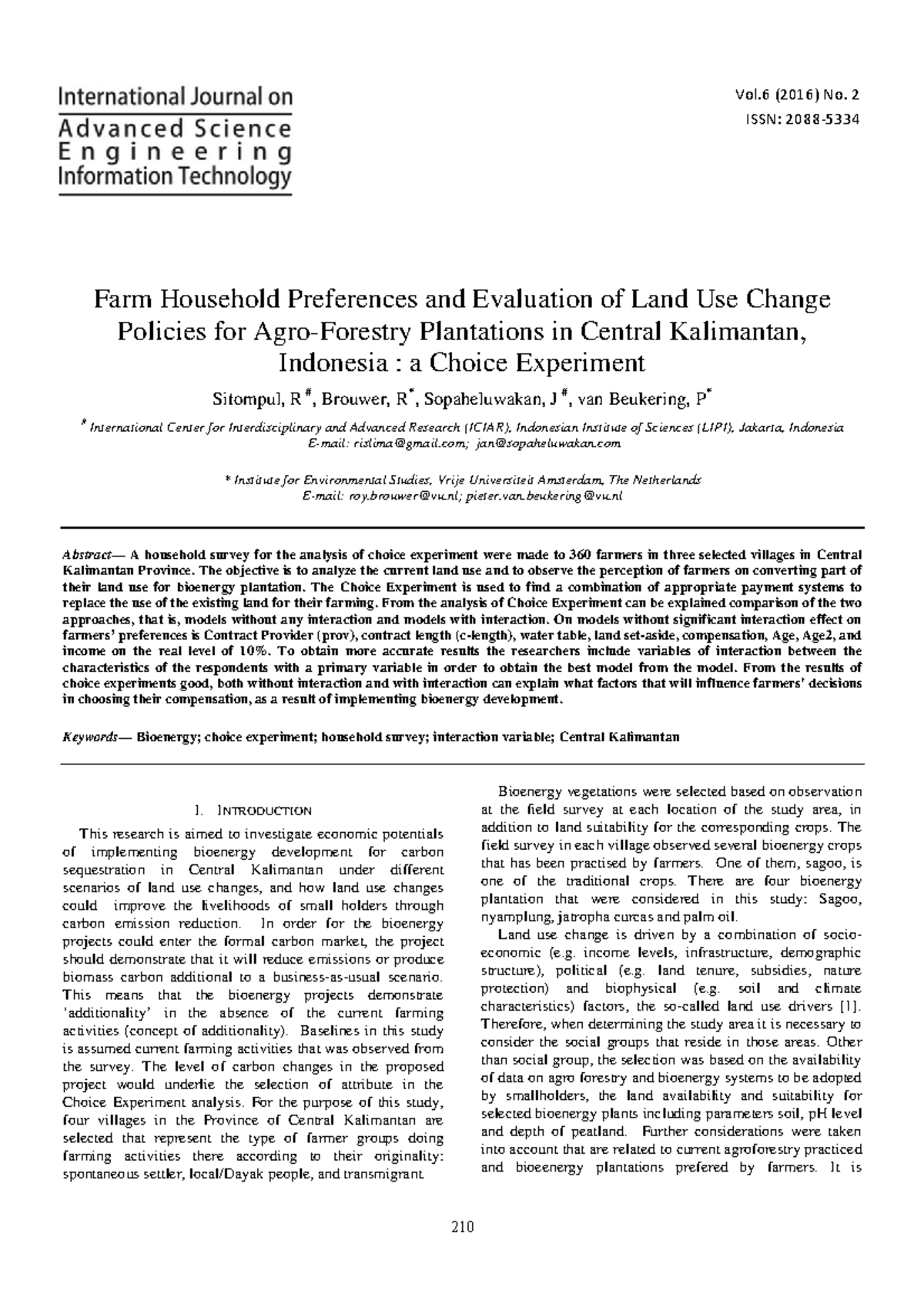 Farm Household Preferences for Land Use Change Policies in Central ...