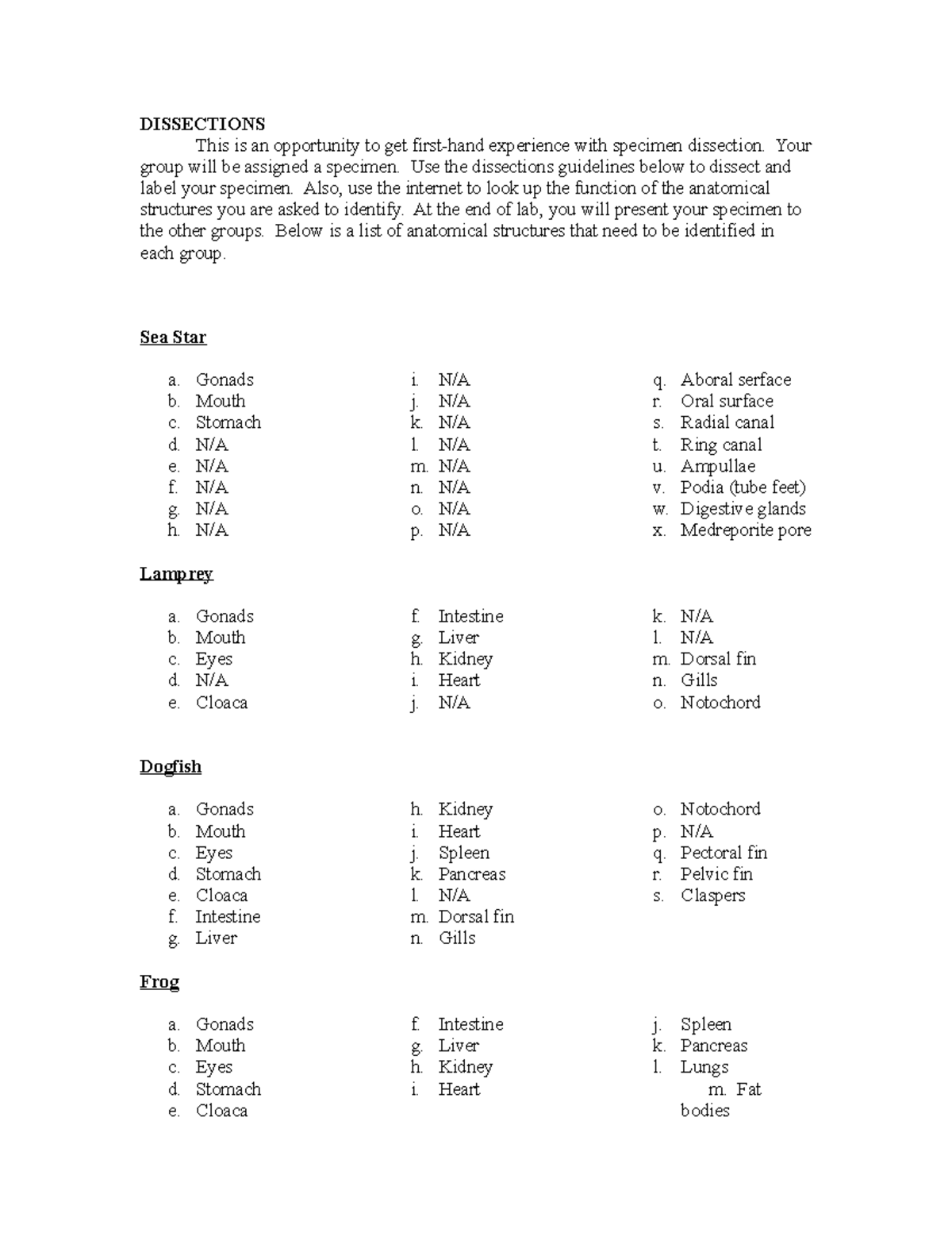 Lab 10 - Dissections Guide - DISSECTIONS This is an opportunity to get ...