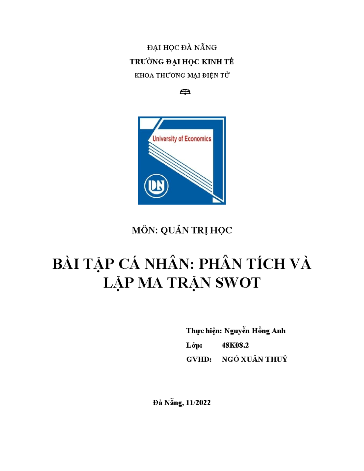 Bài Tập Cá Nhân: Phân Tích và Lập Ma Trận SWOT - 48K08.2 - Studocu