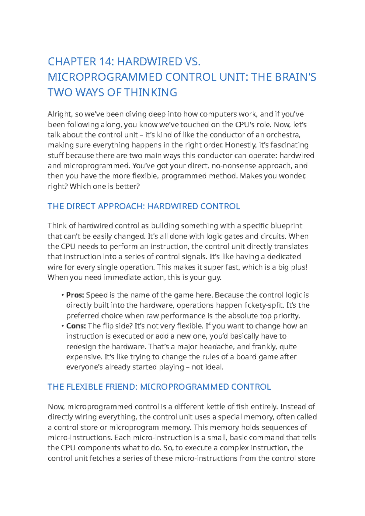 CHAPTER 14: HARDWIRED VS. MICROPROGRAMMED CONTROL UNIT EXPLAINED - Studocu