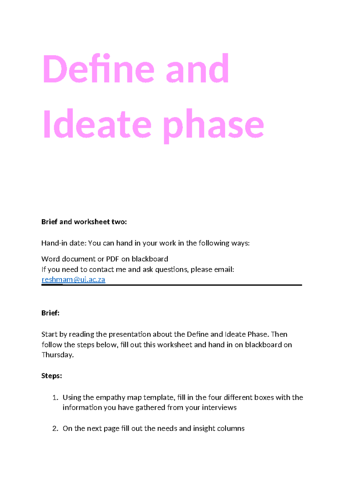 Define and Ideation Phase Worksheet M3 2023: Guidelines and Steps - Studocu