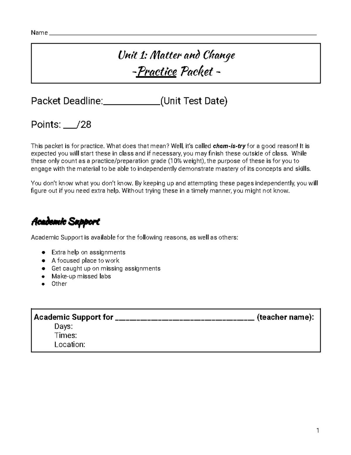 Eric Prange - Unit 1 - Matter and Change Practice Packet Answer Key ...