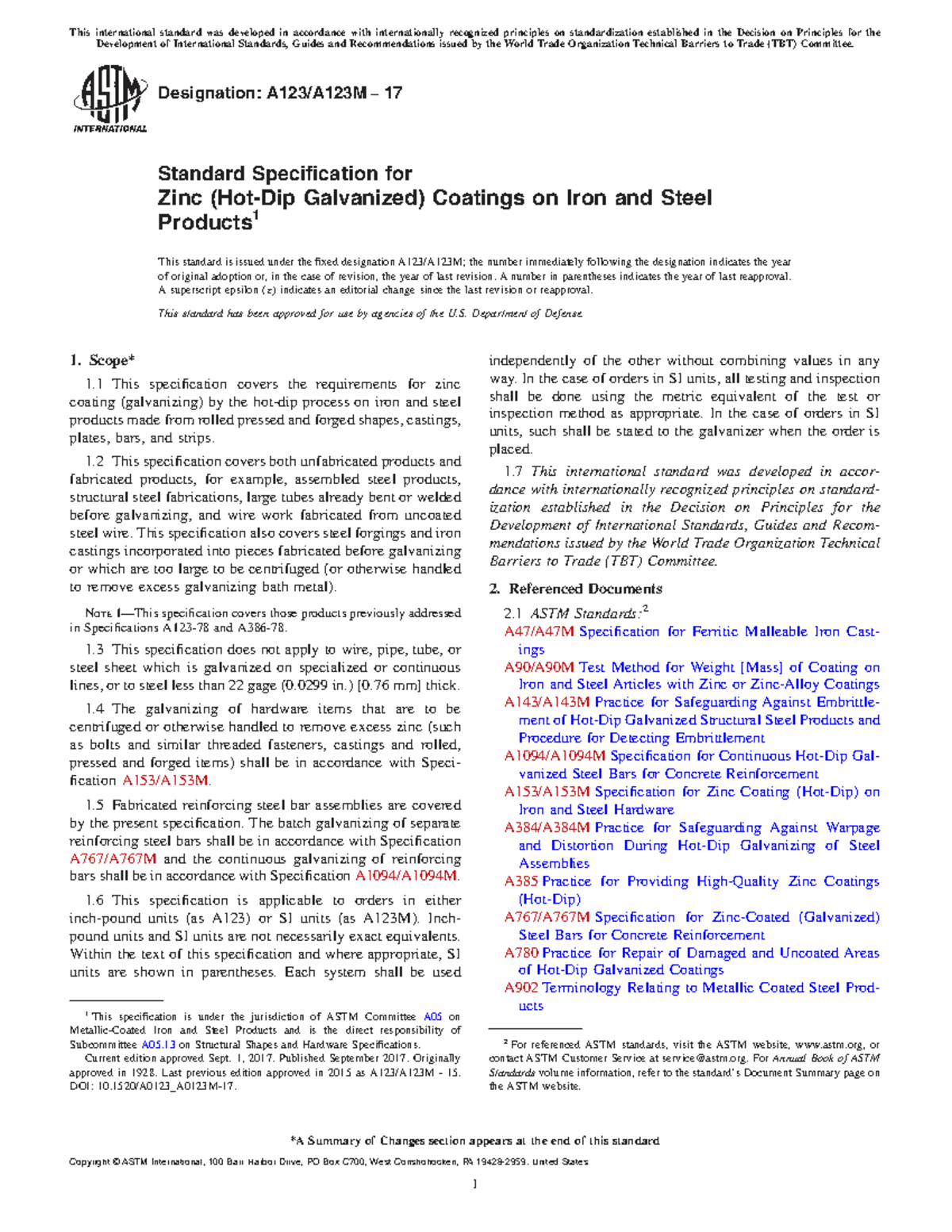 ASTM A123-17 - Standard Specification for Hot-Dip Galvanizing - Studocu