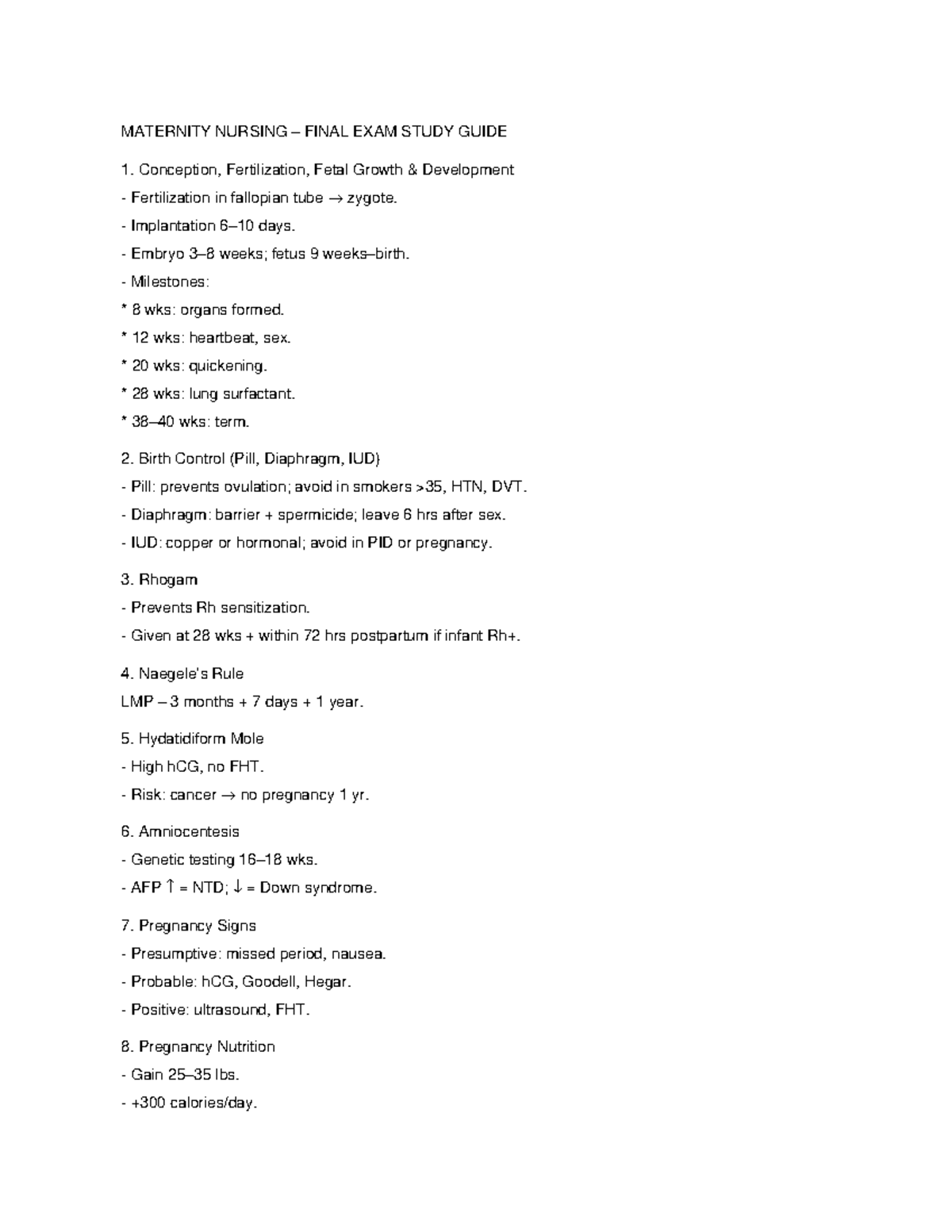 Maternity Nursing Final Exam Study Guide: Key Concepts & Milestones - Studocu