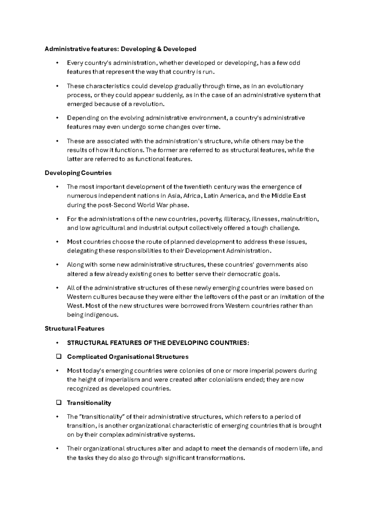 Administrative Features of Developed vs Developing Countries: A Comparative - Studocu
