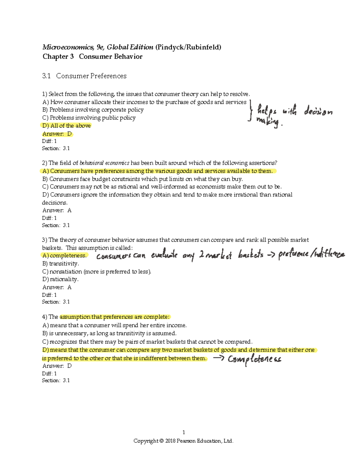 Microeconomics (Econ 101): Chapter 3 - Consumer Behavior Insights - Studocu