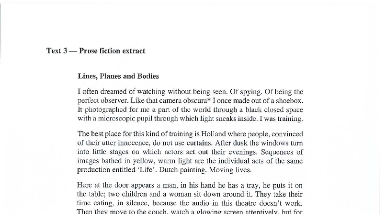 HSCProse Fiction - N/a - Text 3 Prose fiction extract Lines, Planes and ...