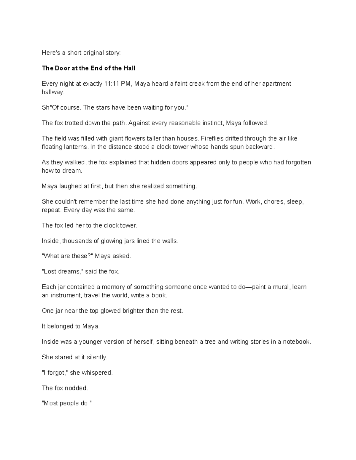 Creative Writing: The Door at the End of the Hall - Studocu