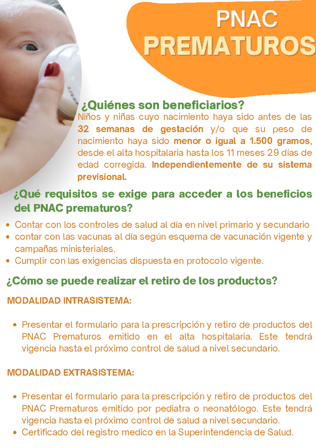 PNAC Prematuros: Requisitos y Procedimientos para Beneficiarios - Studocu