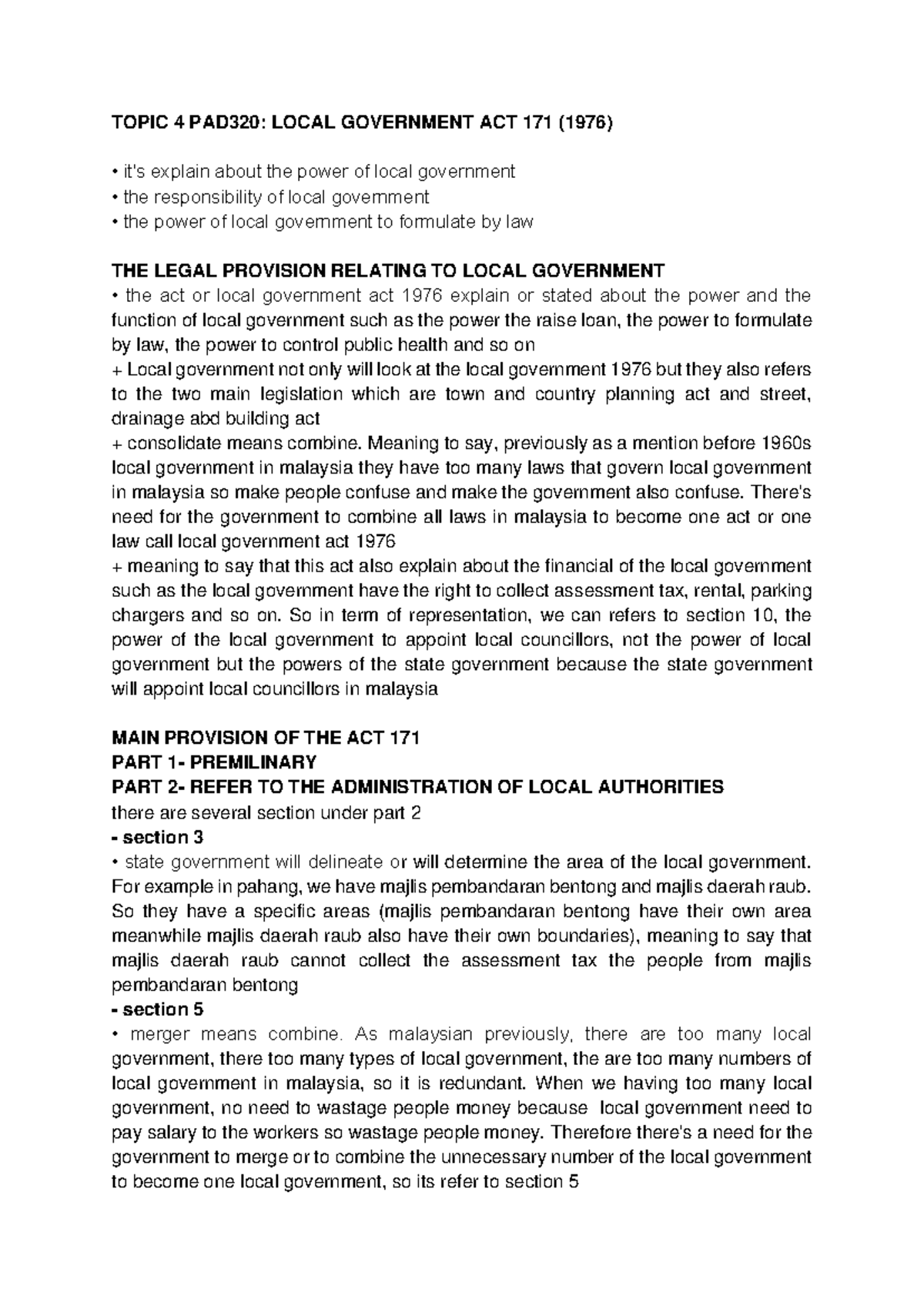 Topic 4 PAD320 NOTA - TOPIC 4 PAD320: LOCAL GOVERNMENT ACT 171 (1976 ...