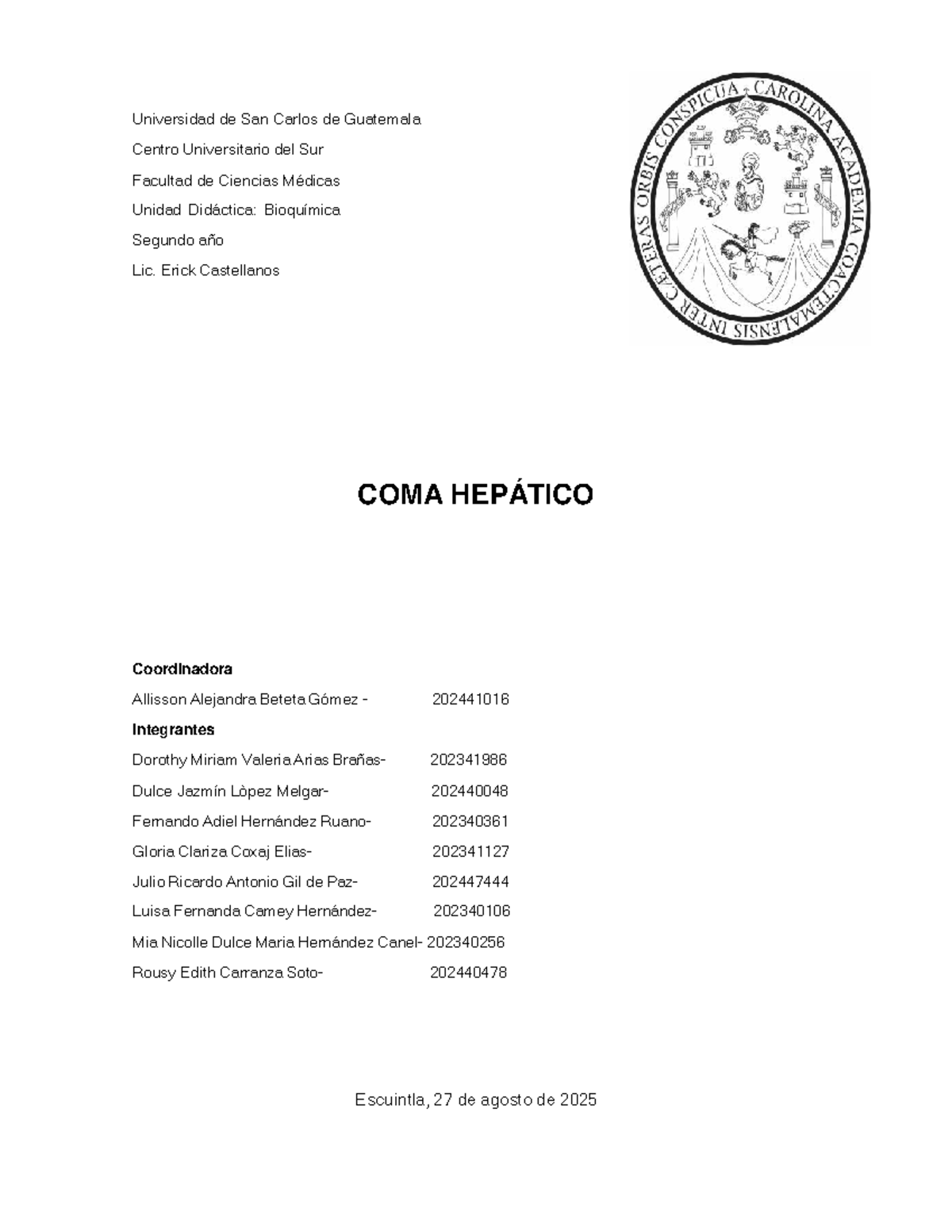 Coma Hepático: Estudio Teórico y Caso Clínico - COMA 2025 - Studocu