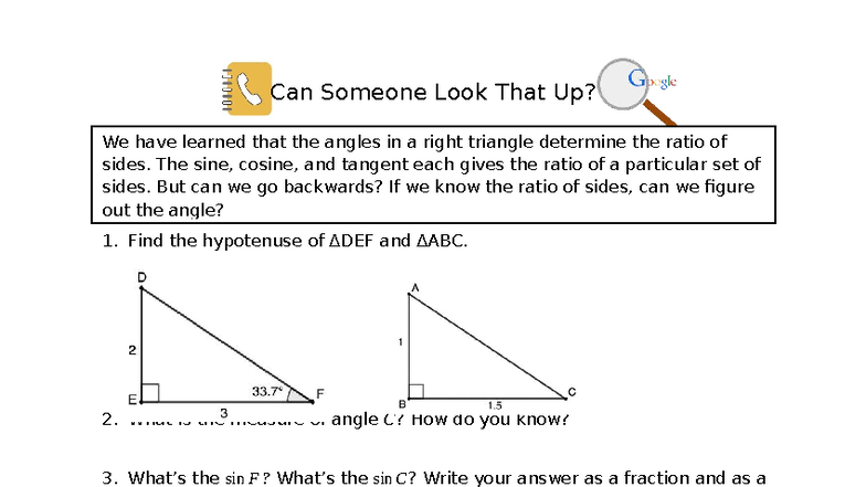 Lesson 7.5 Geometry: Inverse Trig Ratios QuickNotes - Studocu