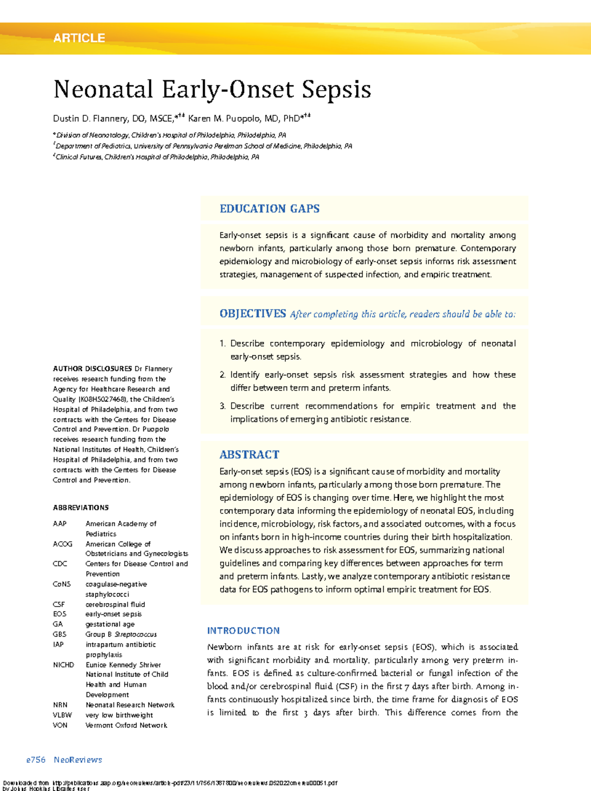 Neoreviews.052022 cmerev 00051 - Neonatal Early-Onset Sepsis Dustin D ...