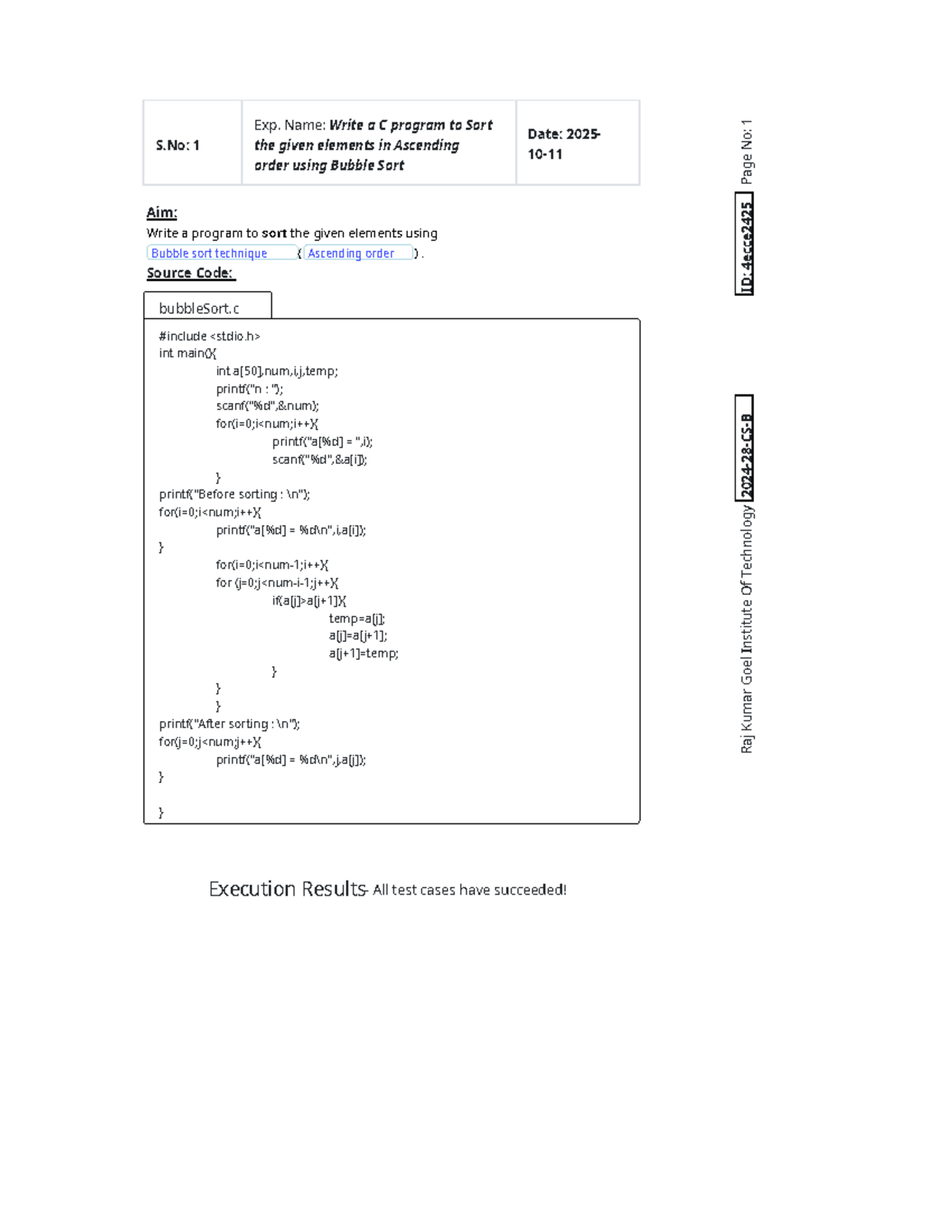 C Programming Techniques for Sorting: Bubble, Insertion, Selection, Merge, and - Studocu
