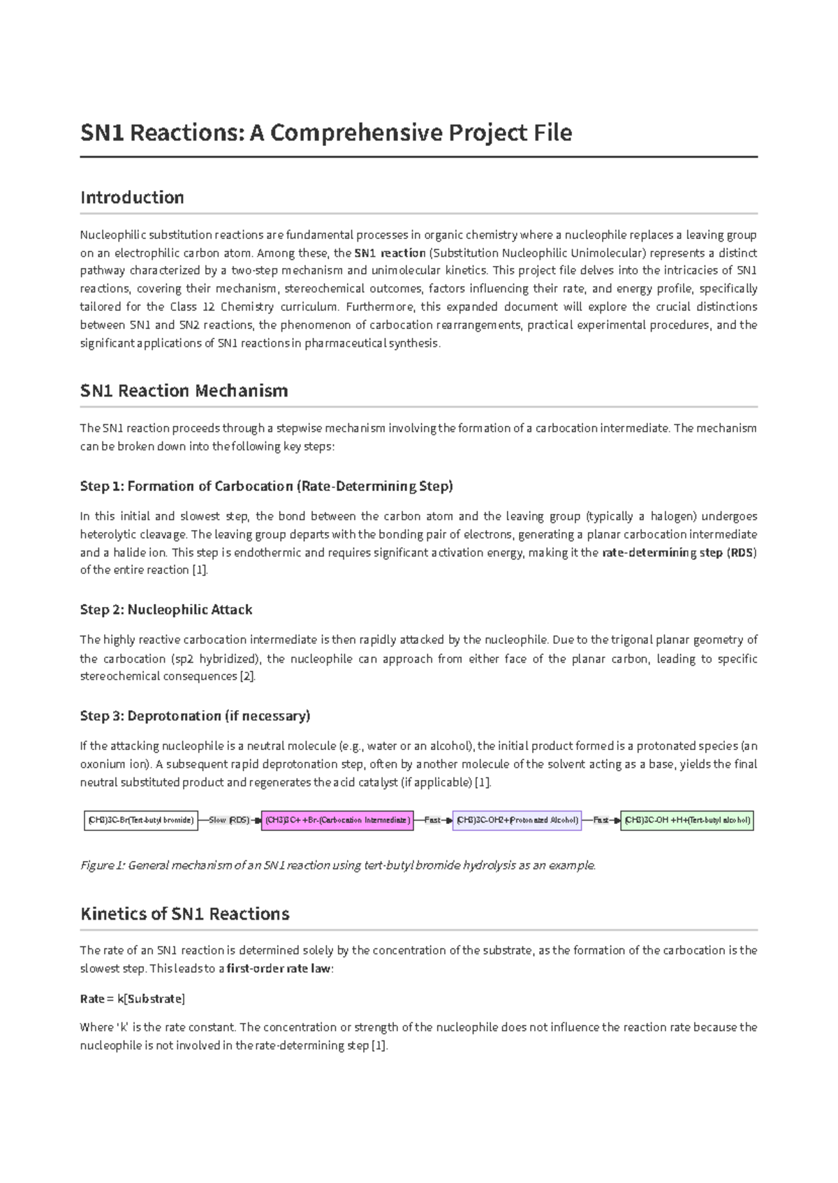 SN1 Reactions: A Detailed Project File for Class 12 Chemistry - Studocu