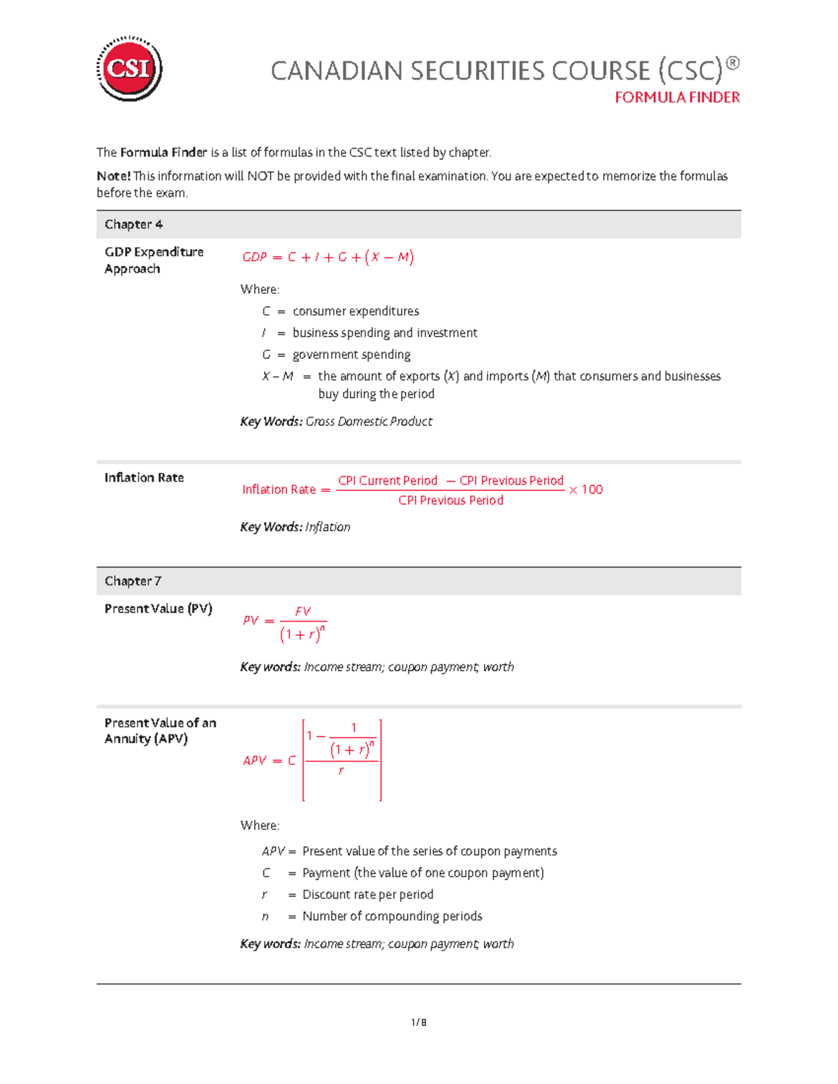 CSC Formula Finder: Key Formulas for Canadian Securities Course - Studocu