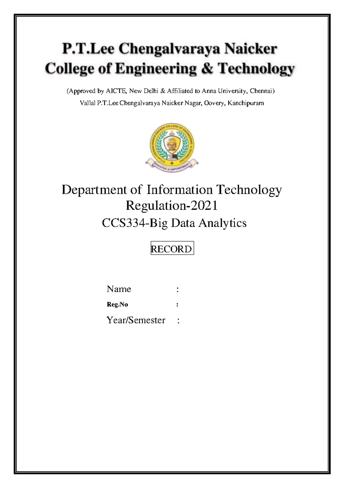 CCS334 Big Data Analytics Lab Manual: Installation & Configuration ...