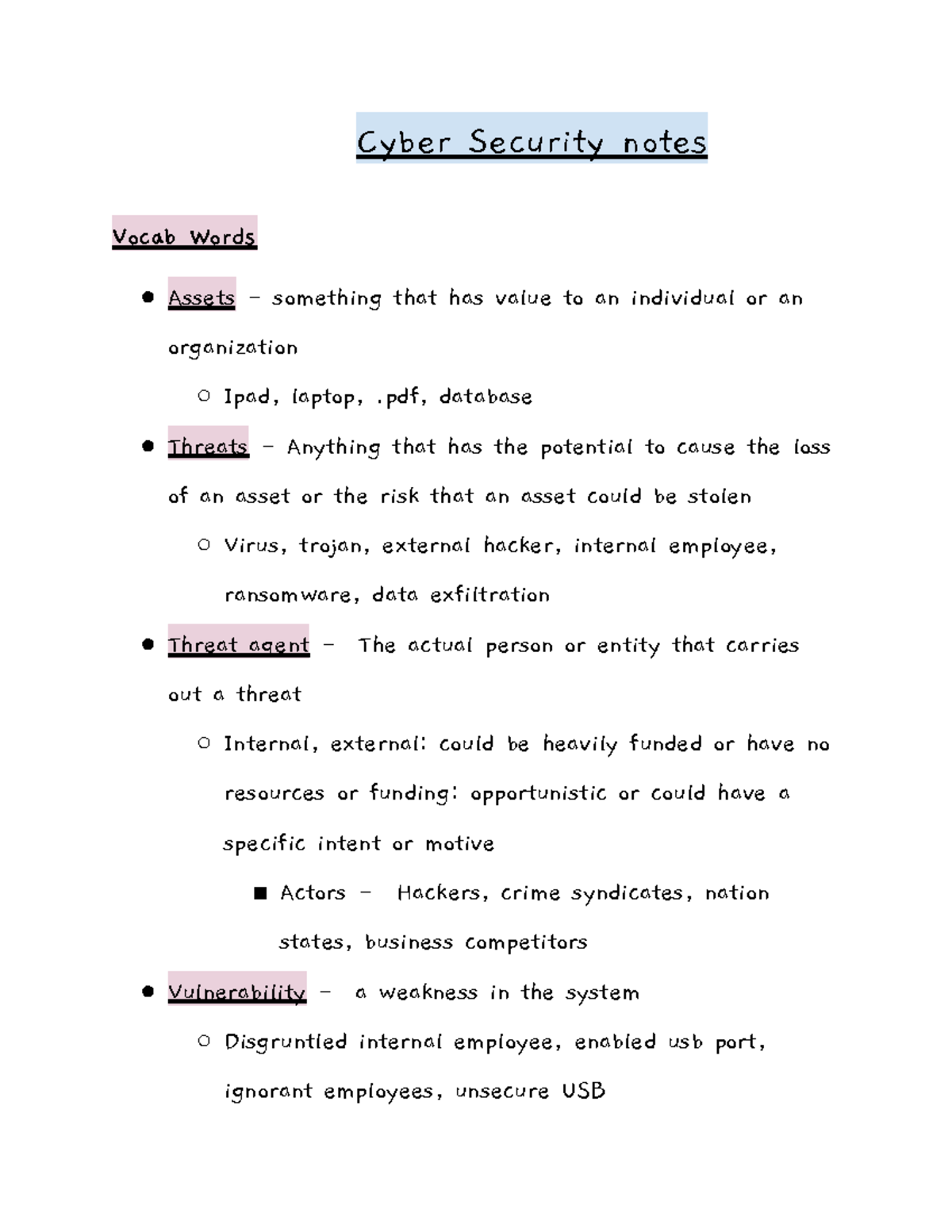 Cyber Security Notes: Key Terms, Concepts, and Network Basics - Studocu